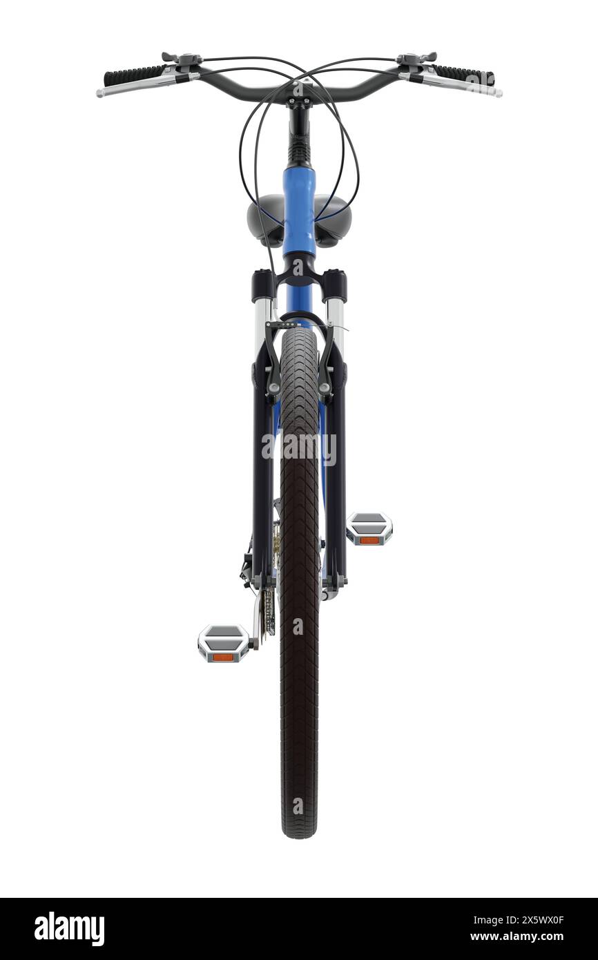 Blue bicycle, front view isolated on white background, 3D illustration ...