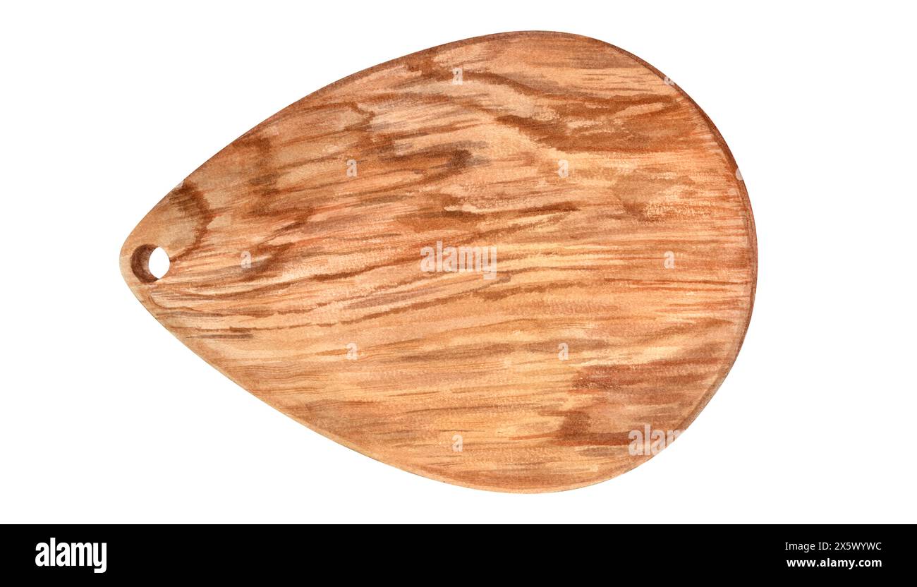 Wooden chopping board in the shape of drop. Kitchen utensils with hook ...