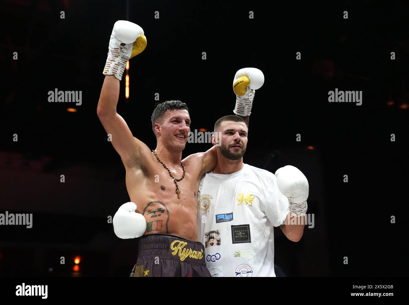 Kyran Jones (left) celebrates victory against Lewis Howells following ...