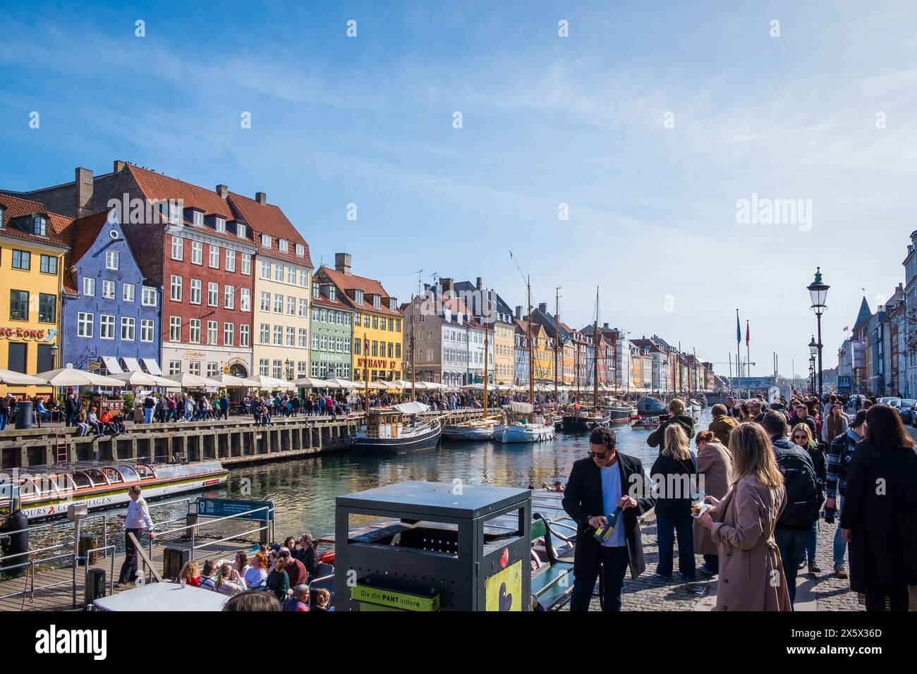 Copenhagen, Denmark - April 6, 2024: Crowded Nyhavn waterfront, canal ...