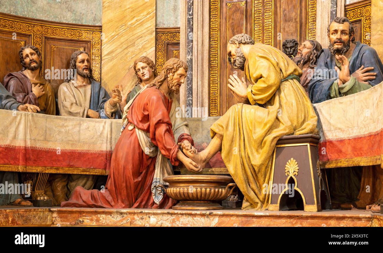 MILAN, ITALY - MARCH 5 2024: The detail sculptural group of Last Supper ...