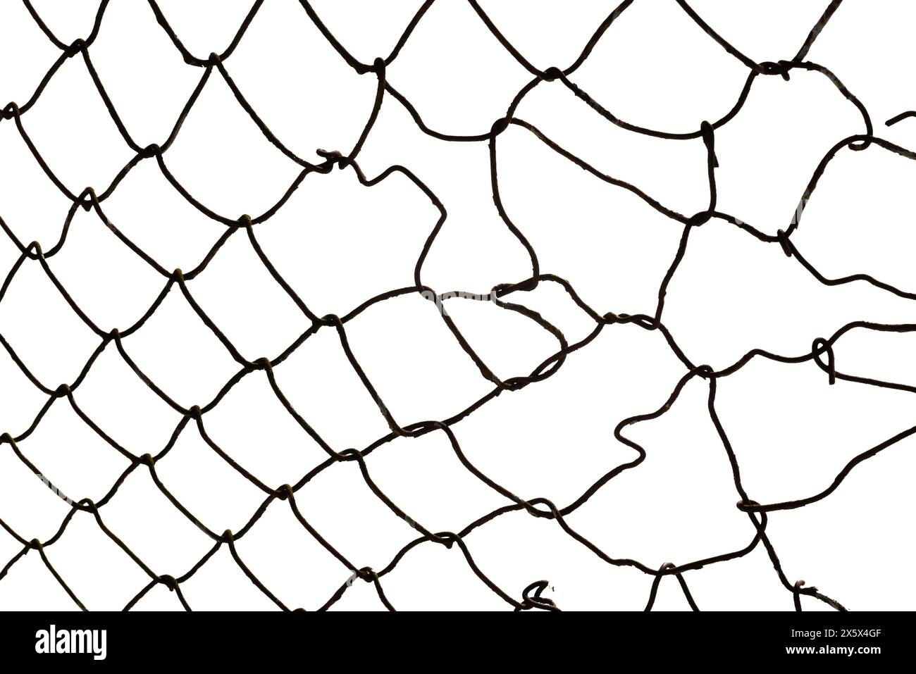 The texture of the metal mesh on a white background. Torn steel, metal ...