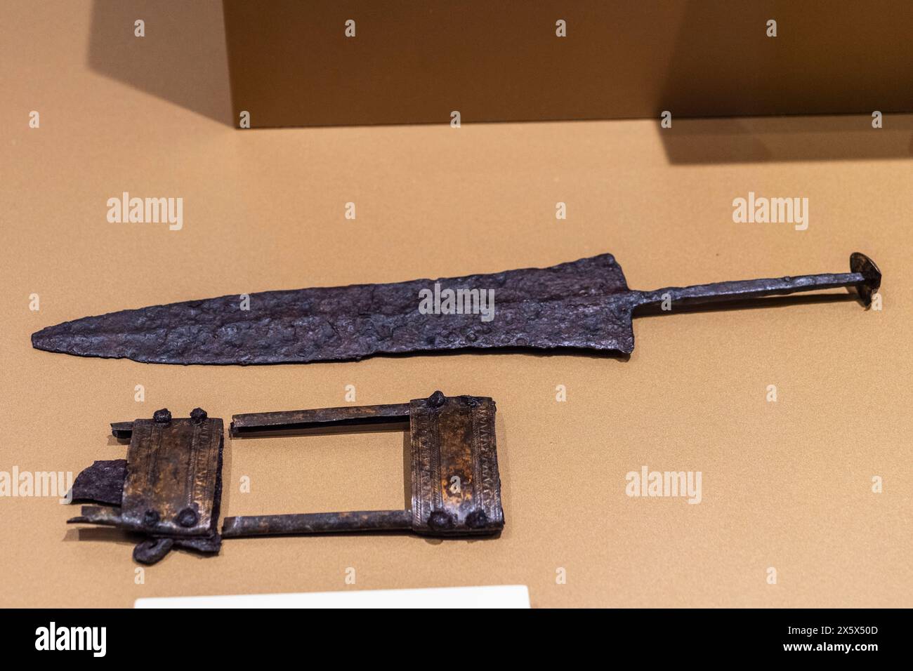 iron dagger with curved edges and sheath, 2nd-1st century BC, La Carada ...