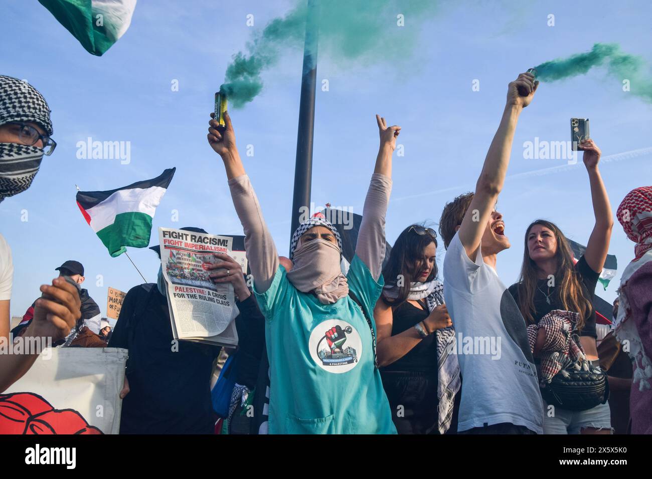 London, UK. 11th May 2024. Pro-Palestine protesters set off smoke ...