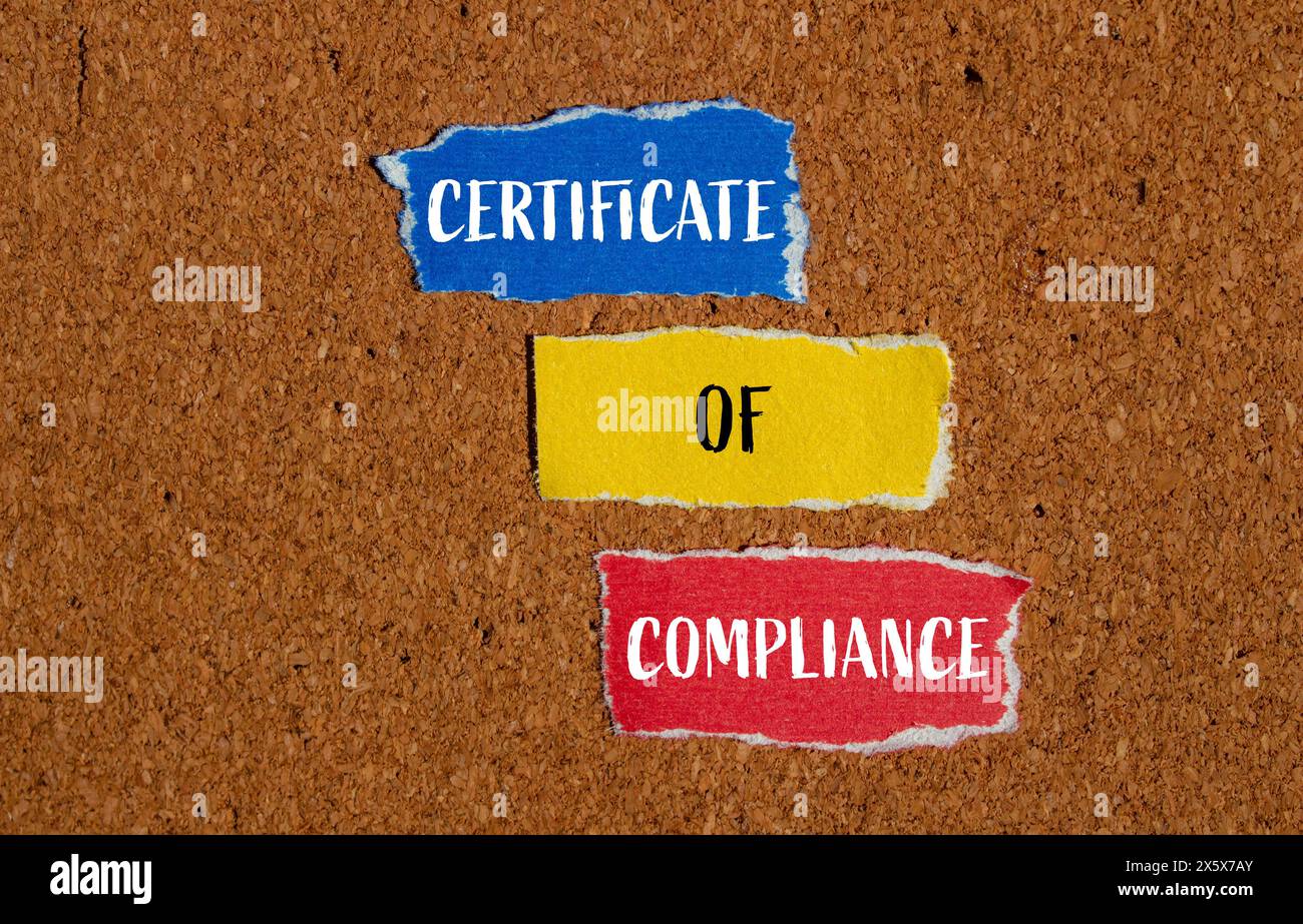 Certificate of compliance smoking words written on ripped paper pieces ...