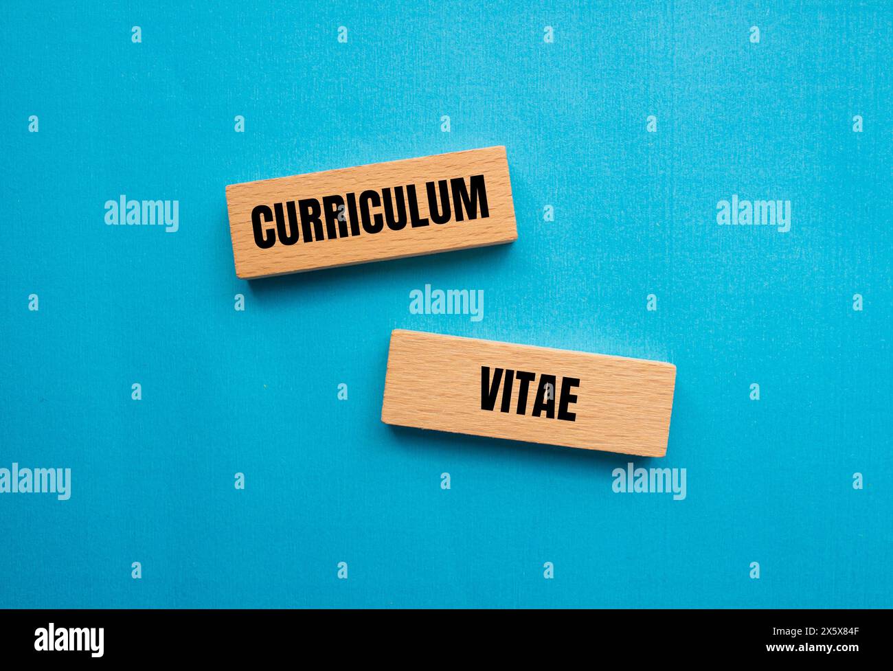 Curriculum vitae words written on wooden blocks with blue background ...