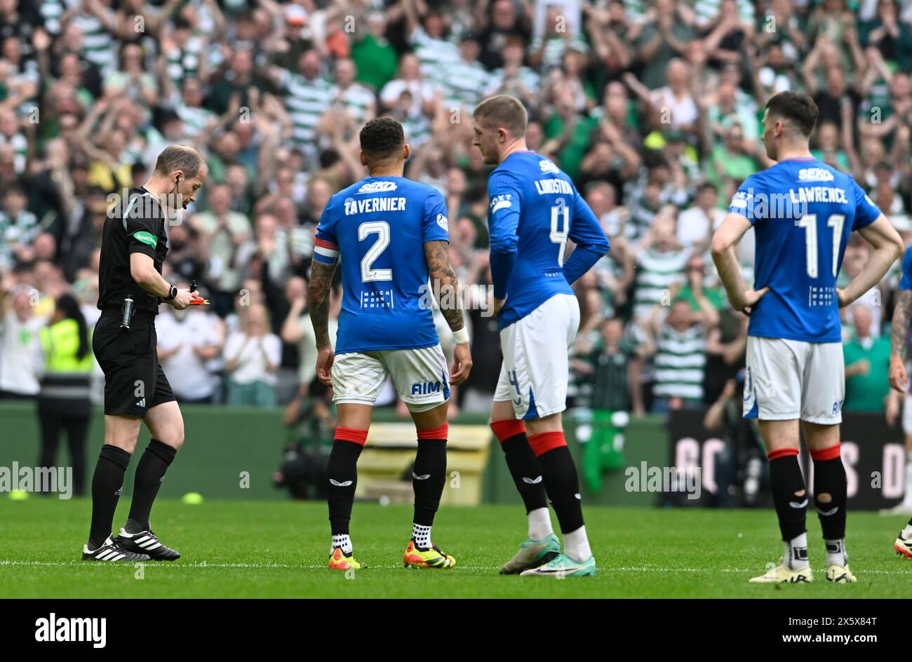 Glasgow, UK. 11th May, 2024. Referee Willie Collum shows John Lundstram ...