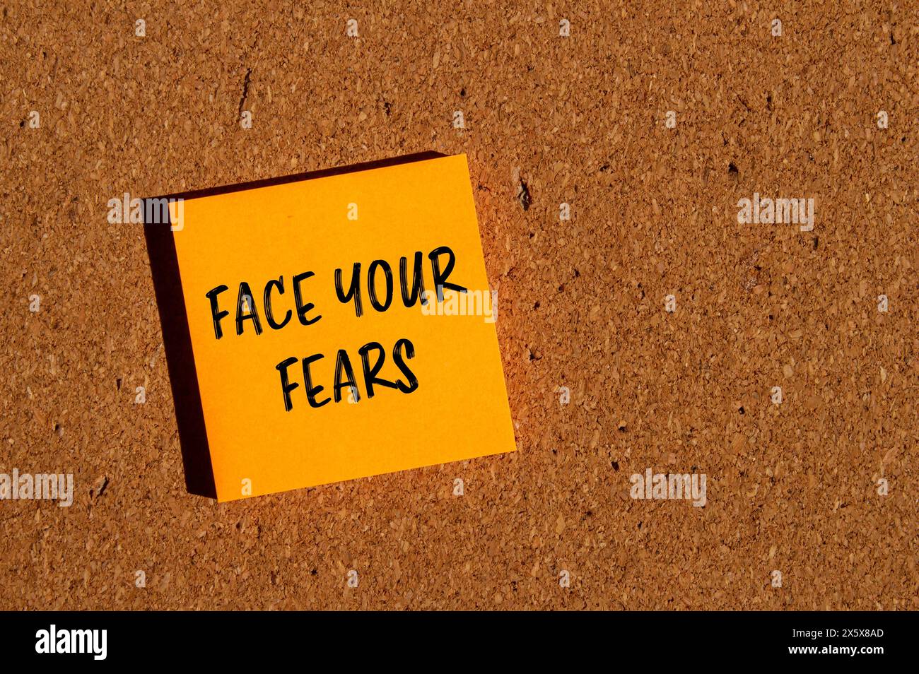Face your fears words written on orange paper sticker with brown ...