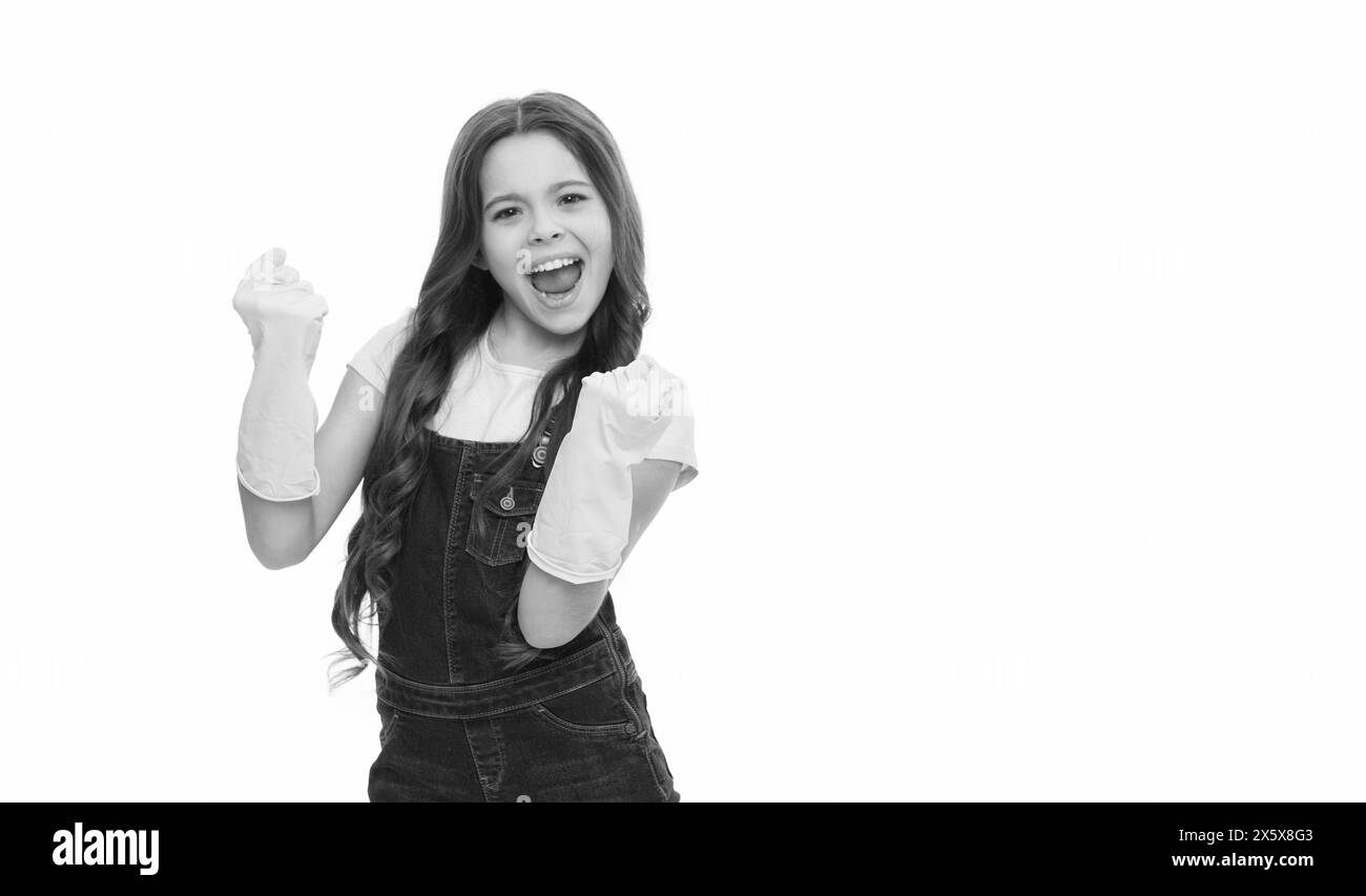 photo of glad cleaner girl with gloves. cleaner girl in cleaning gloves ...