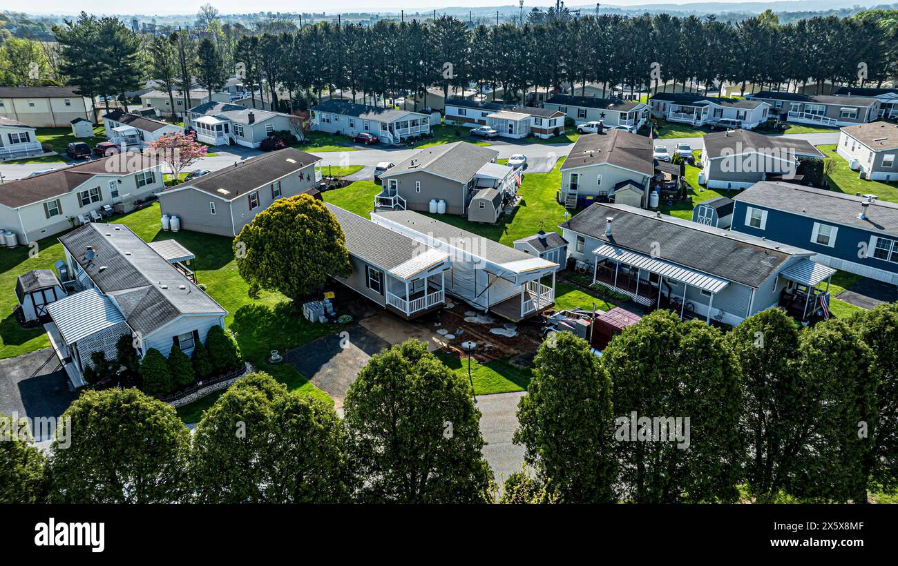 An Aerial View of a Manufactured, Mobile, Prefab Double Wide Home Being ...