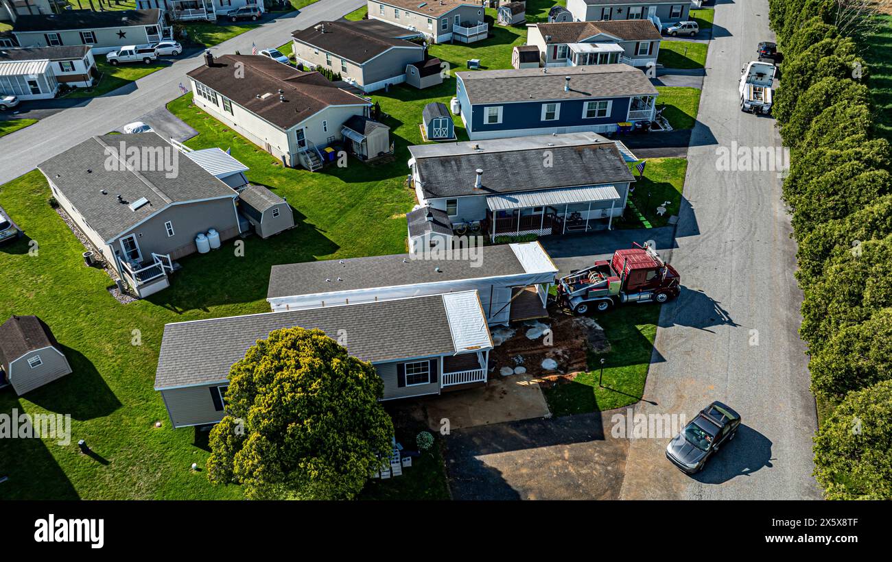 An Aerial View of a Manufactured, Mobile, Prefab Double Wide Home Being ...
