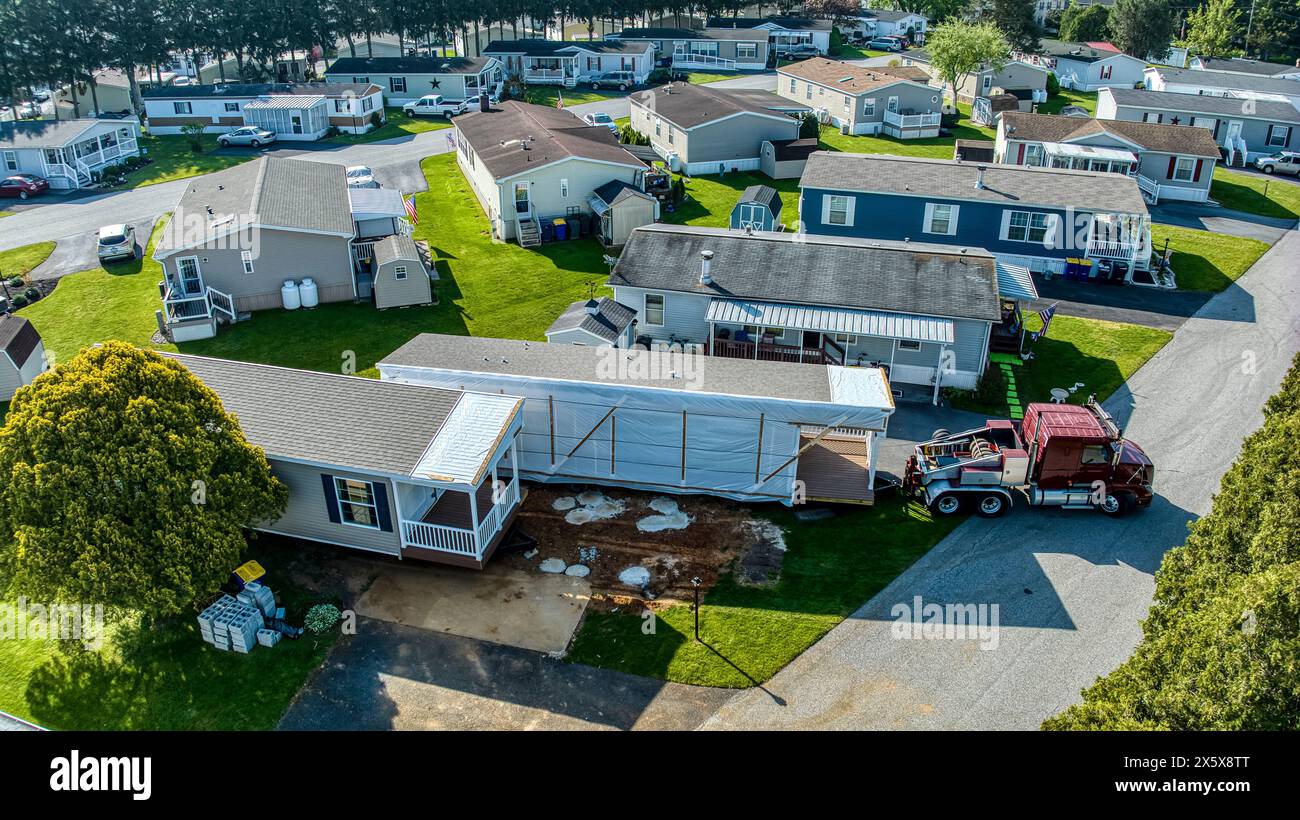 An Aerial View of a Manufactured, Mobile, Prefab Double Wide Home Being ...