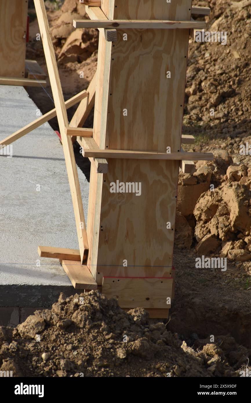 Wooden column framework at construction site. This supports and holds ...