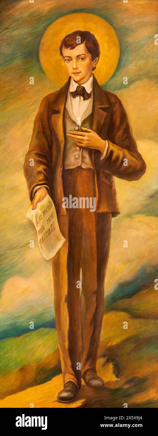 MILAN, ITALY - MARCH 4, 2024: The painting of St. Dominic Savio in the ...