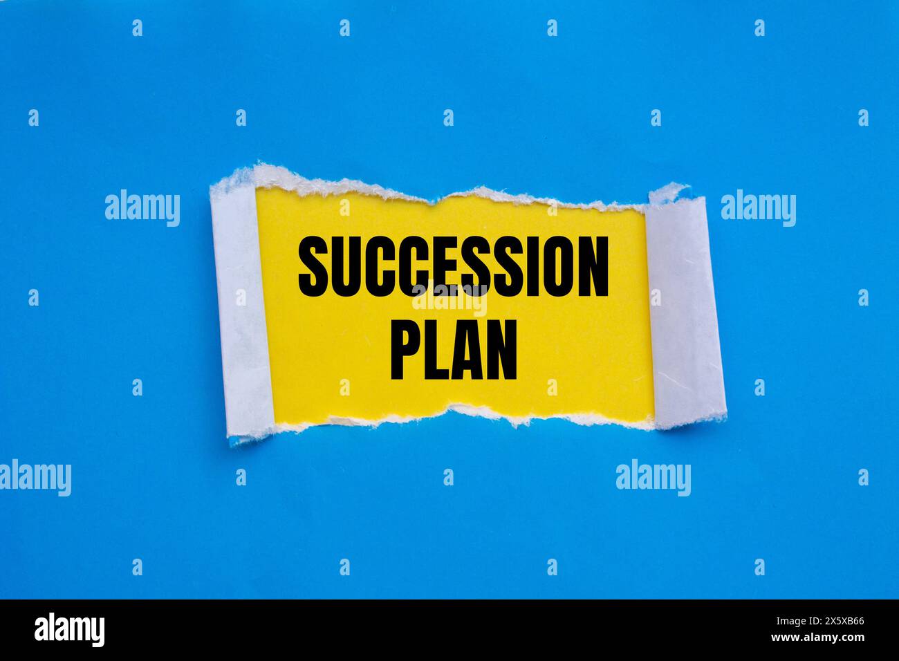Succession plan words written on ripped blue paper with yellow ...