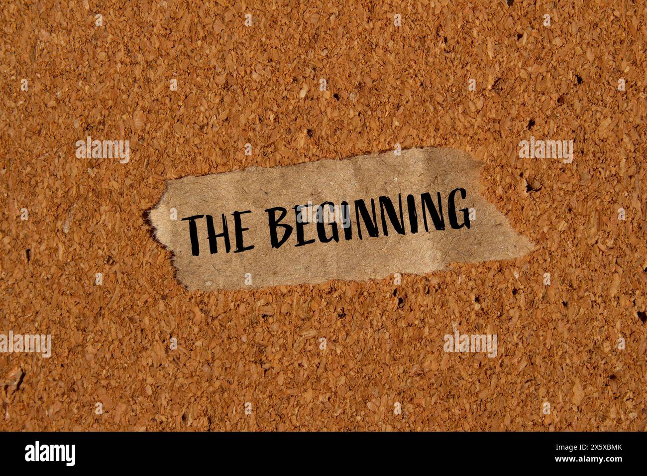 The beginning words written on ripped paper piece with brown background ...