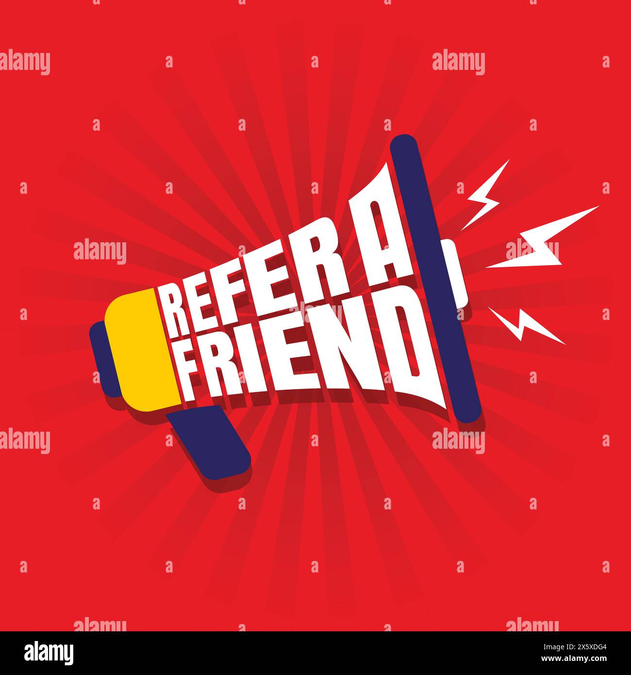 Refer a Friend Logo design with a megaphone vector on red background. Referral Program creative ...