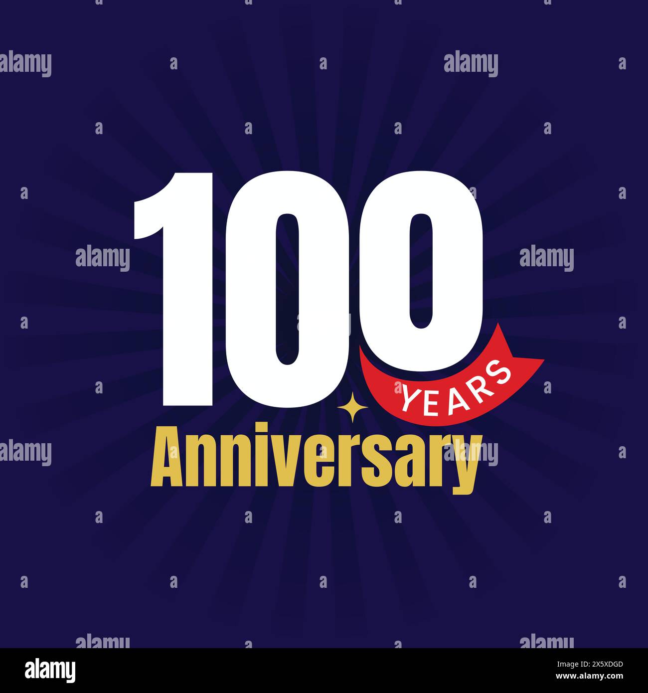 100 years anniversary logo with bold modern text and red ribbon on blue ...