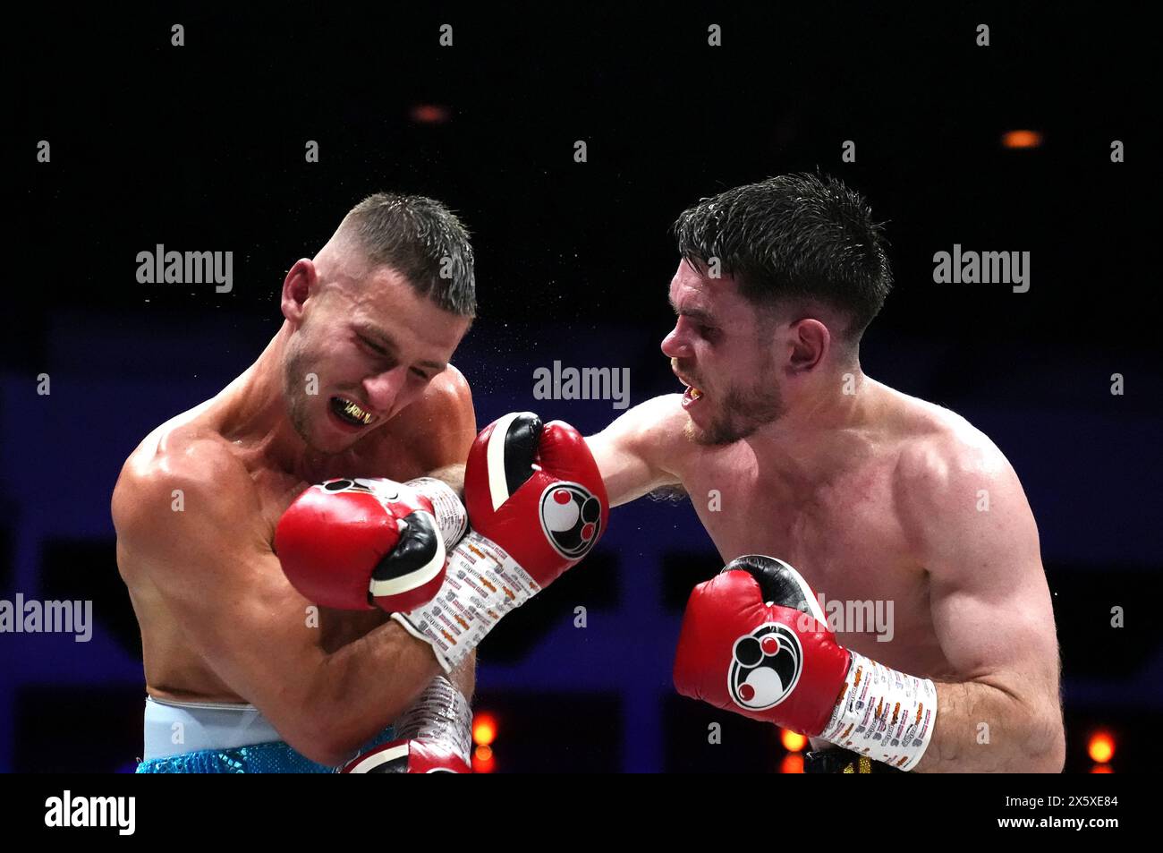Rhys Edwards (left) and Thomas Patrick Ward in the feather weight bout ...