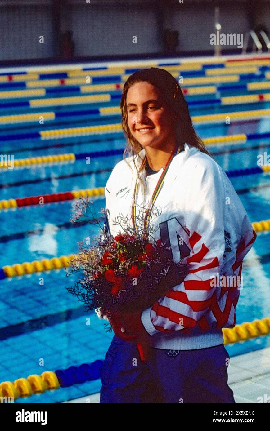 Summer Sanders (USA) competes at the 1992 Olympic Summer Games Stock ...