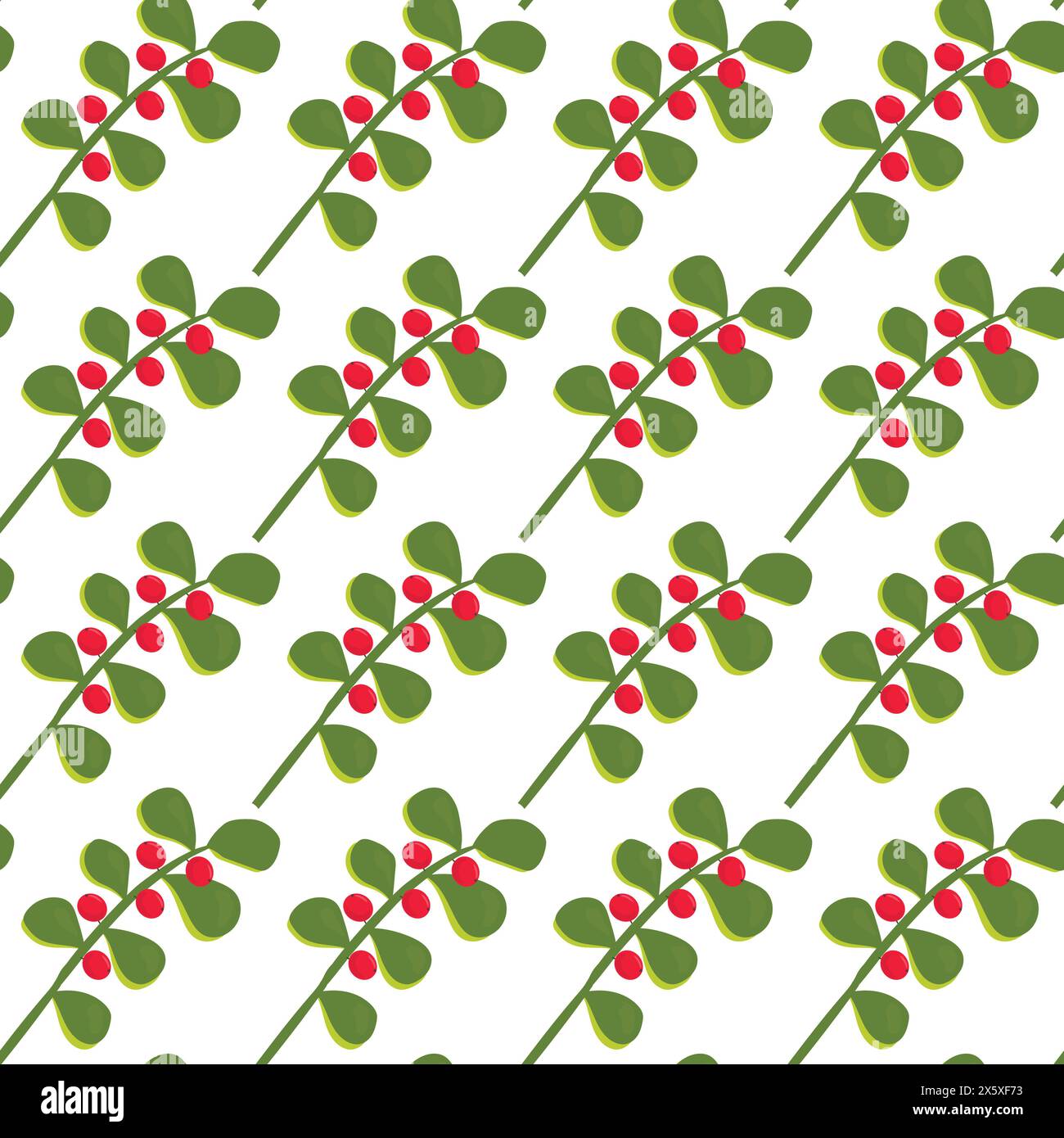 A simple twig with leaves and red berries. Seamless pattern. Vector ...