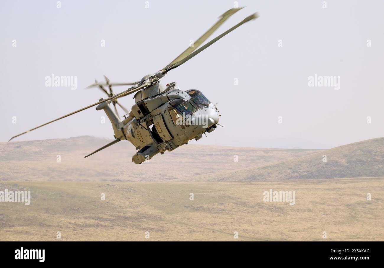 Okehampton, Devon, UK, 11th May 2024. Royal Navy Merlin HC4/4A ...
