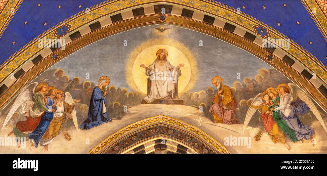 MILAN, ITALY - MARCH 6, 2024: The frosco Jesus in his glory among ...