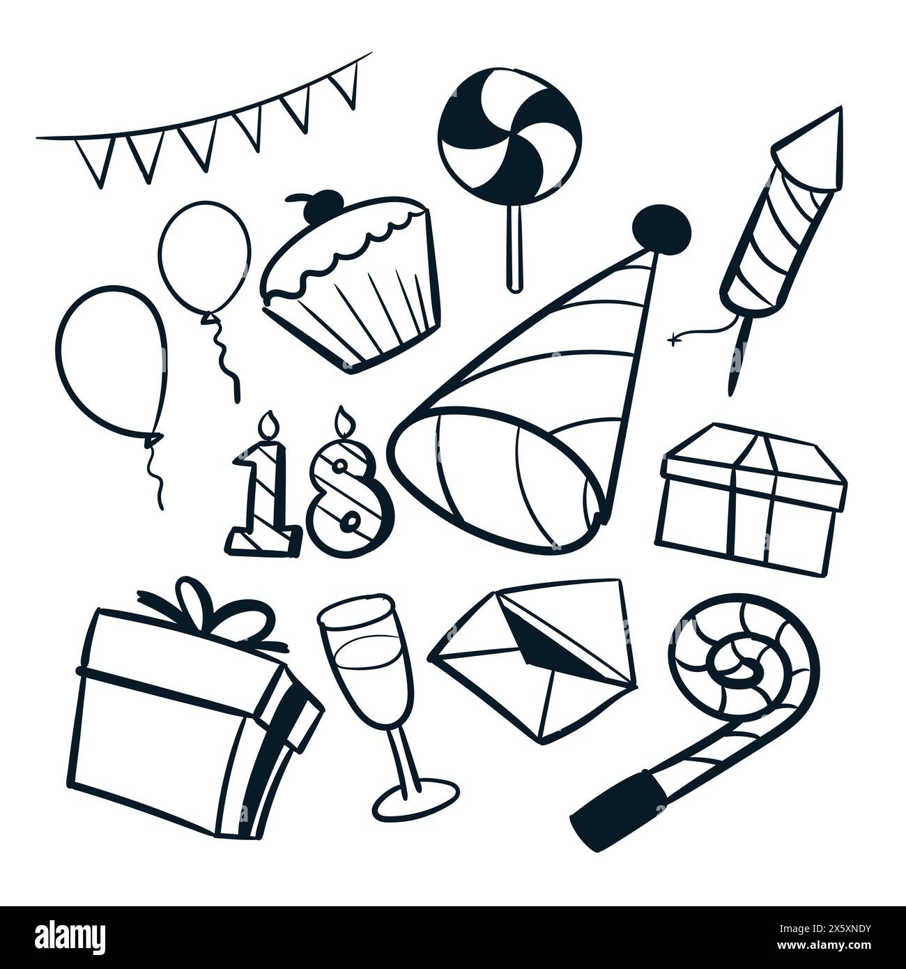 Hand Drawn Party Celebration Drawing Vector. Birthday Party Scribble ...