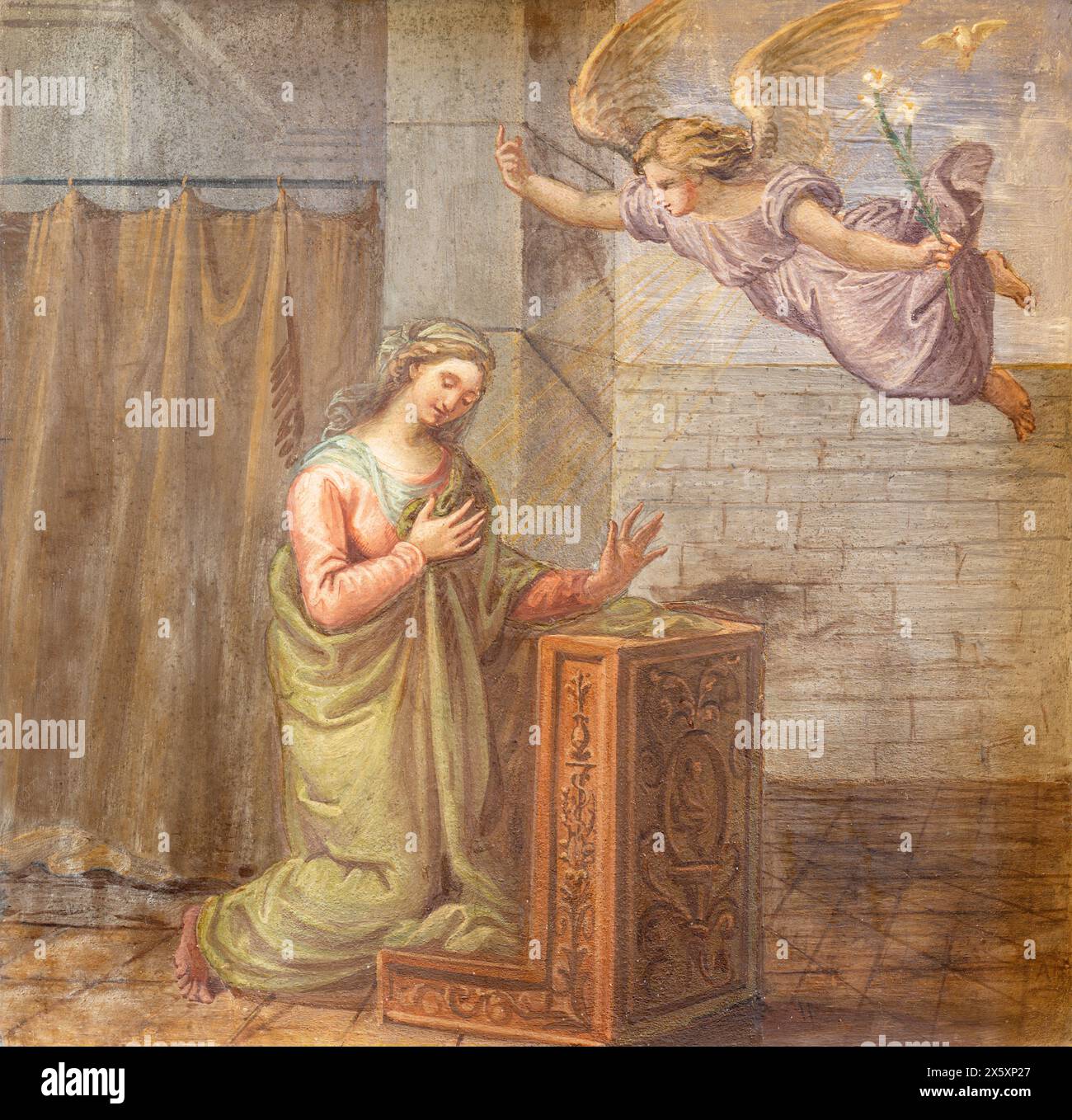 MILAN, ITALY - MARCH 6, 2024: The fresco of Annunciation in the church Basilica di Sant ...