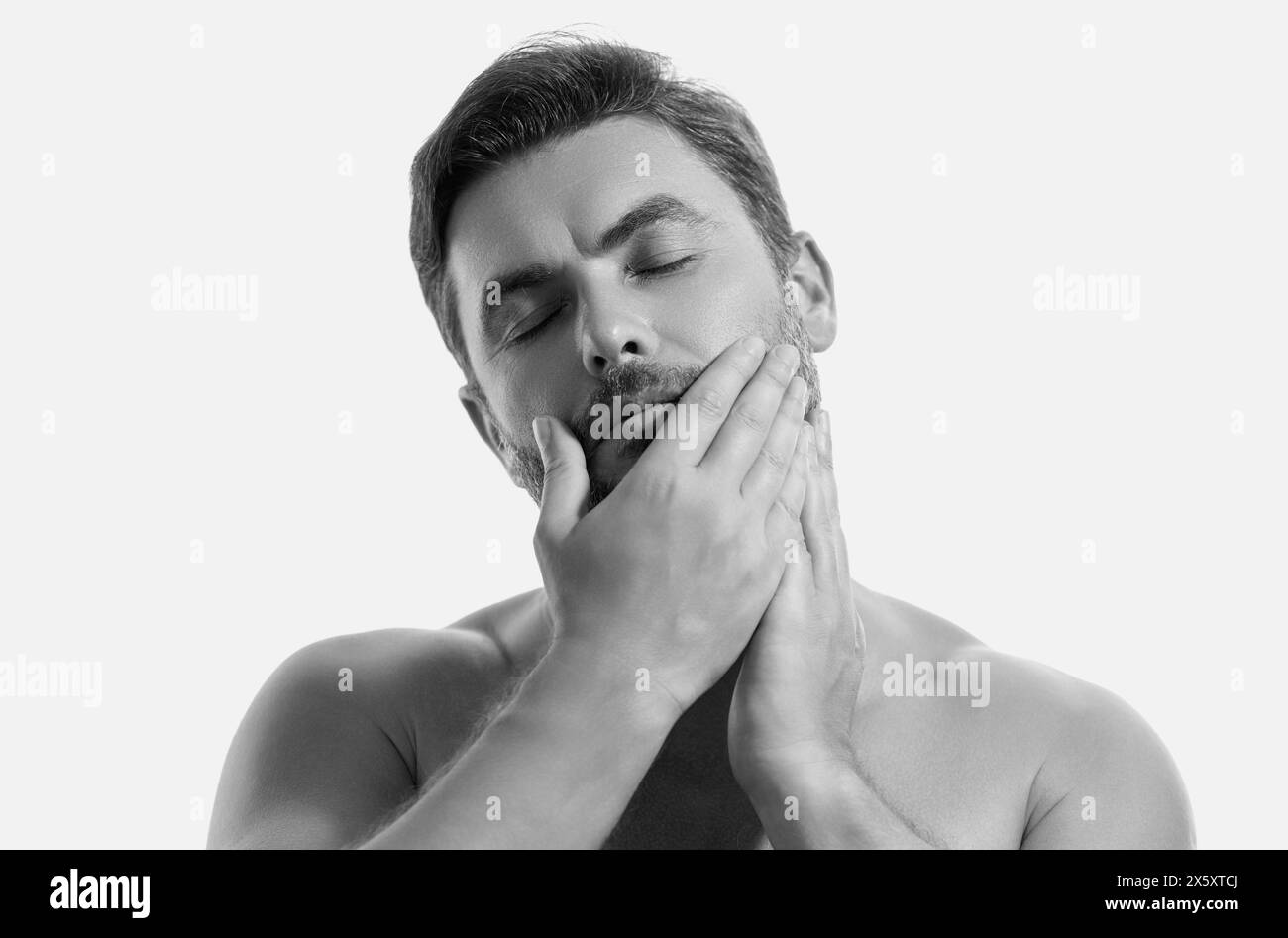 Man close up portrait. Face care of skin. Charming man with perfect ...