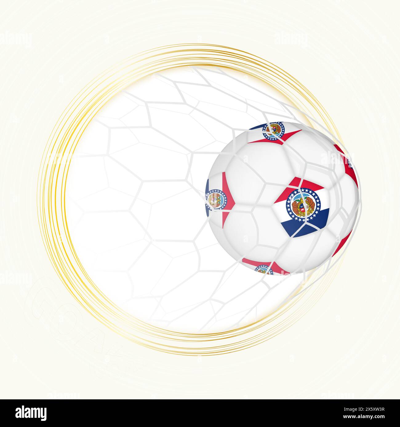 Football emblem with football ball with flag of Missouri in net ...