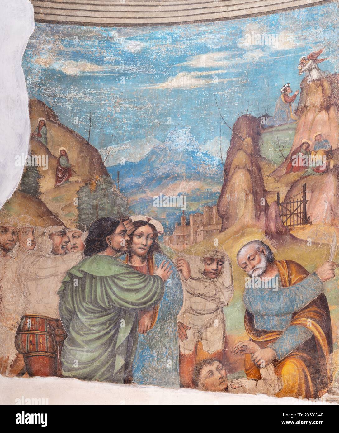 MILAN, ITALY - MARCH 6, 2024: The old fresco of Betray of Jesus with the Judas kiss in the ...