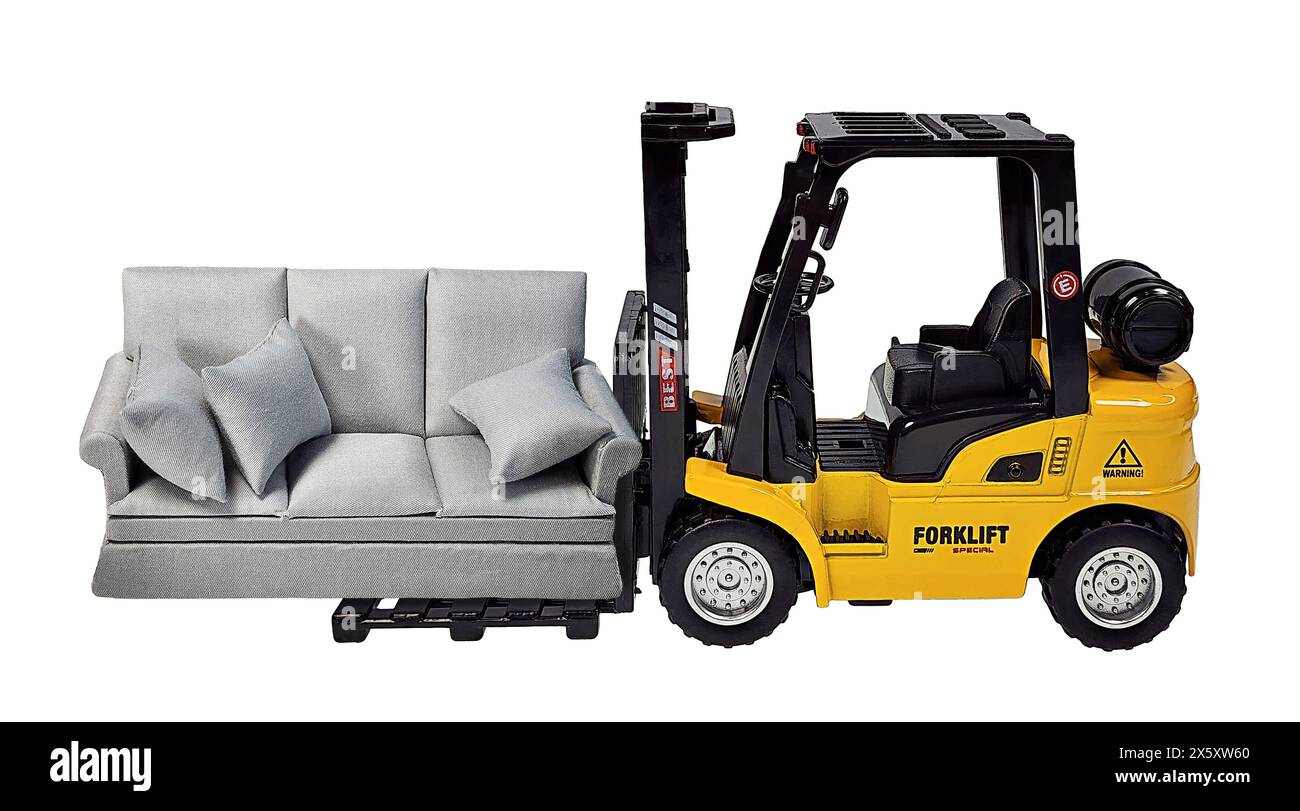 A yellow forklift for moving large objects like a couch when you are ...