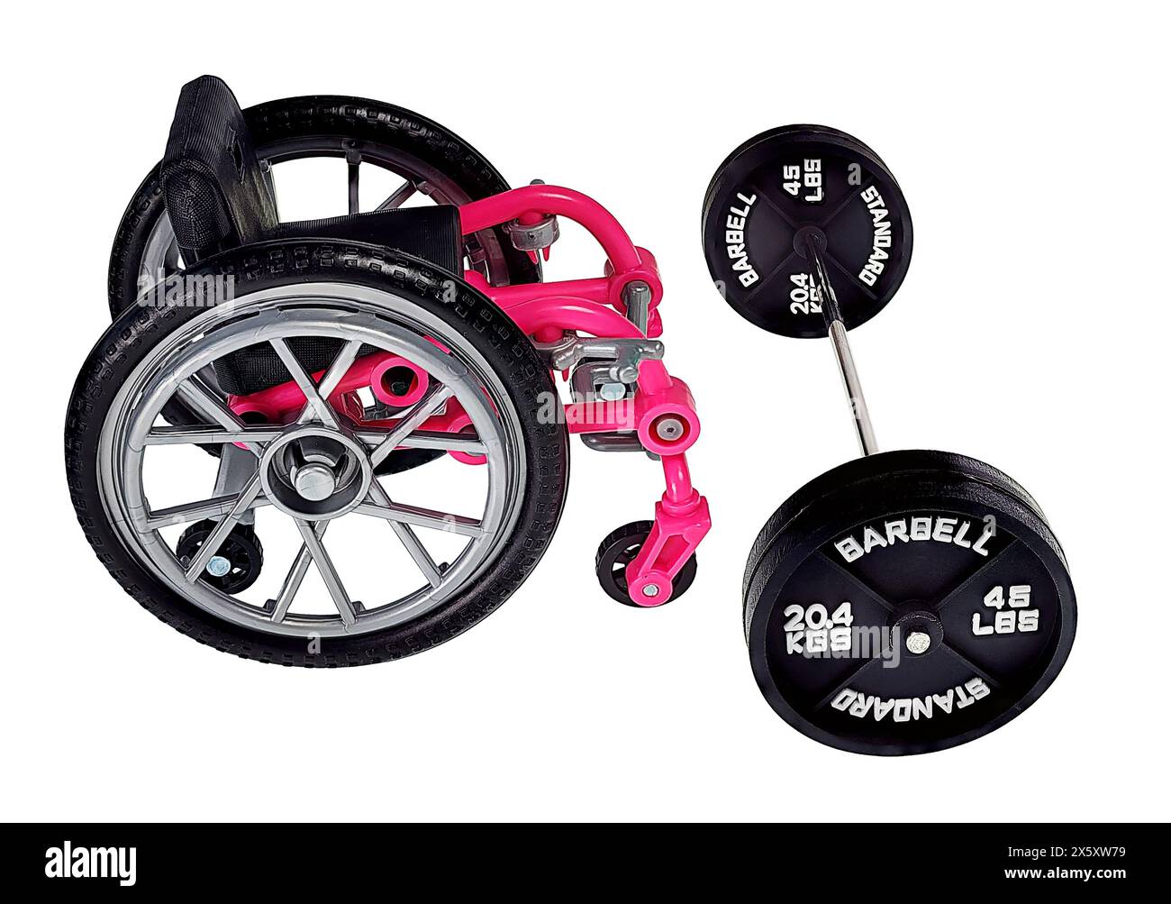 Weights with a pink Wheelchair for assistance for the disabled to show ...