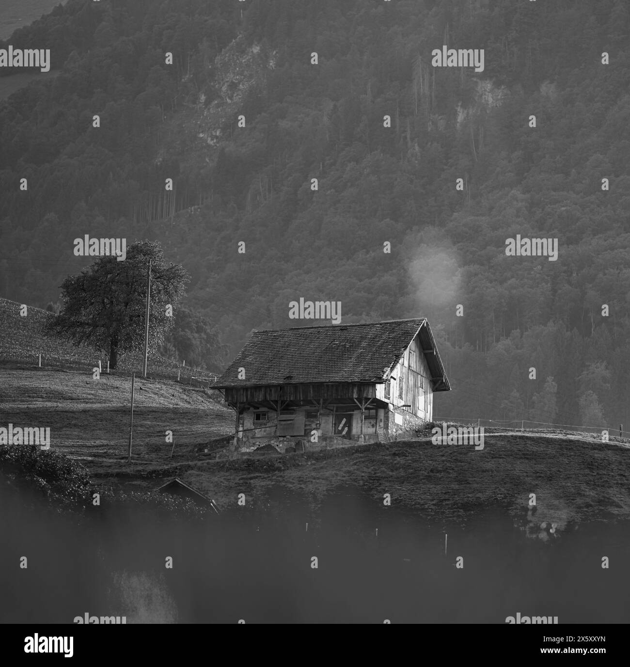 Village house. Old House in the European Alps. Old Cabin in the forest ...