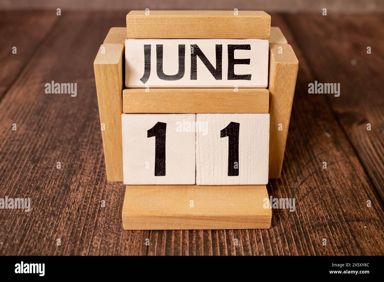 11 june wooden calendar in white background Stock Photo - Alamy