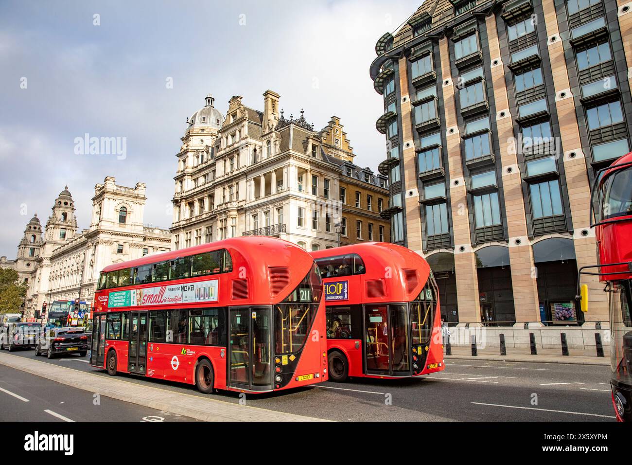 Red double decker London buses on Bridge street in Westminster,London ...