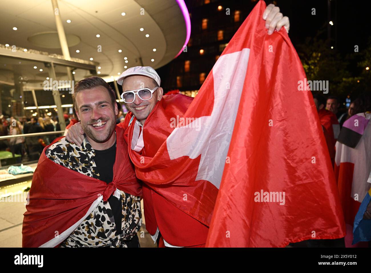 MALMÖ, SWEDEN 20240512Swiss fans celebrate outside the Malmö Arena ...