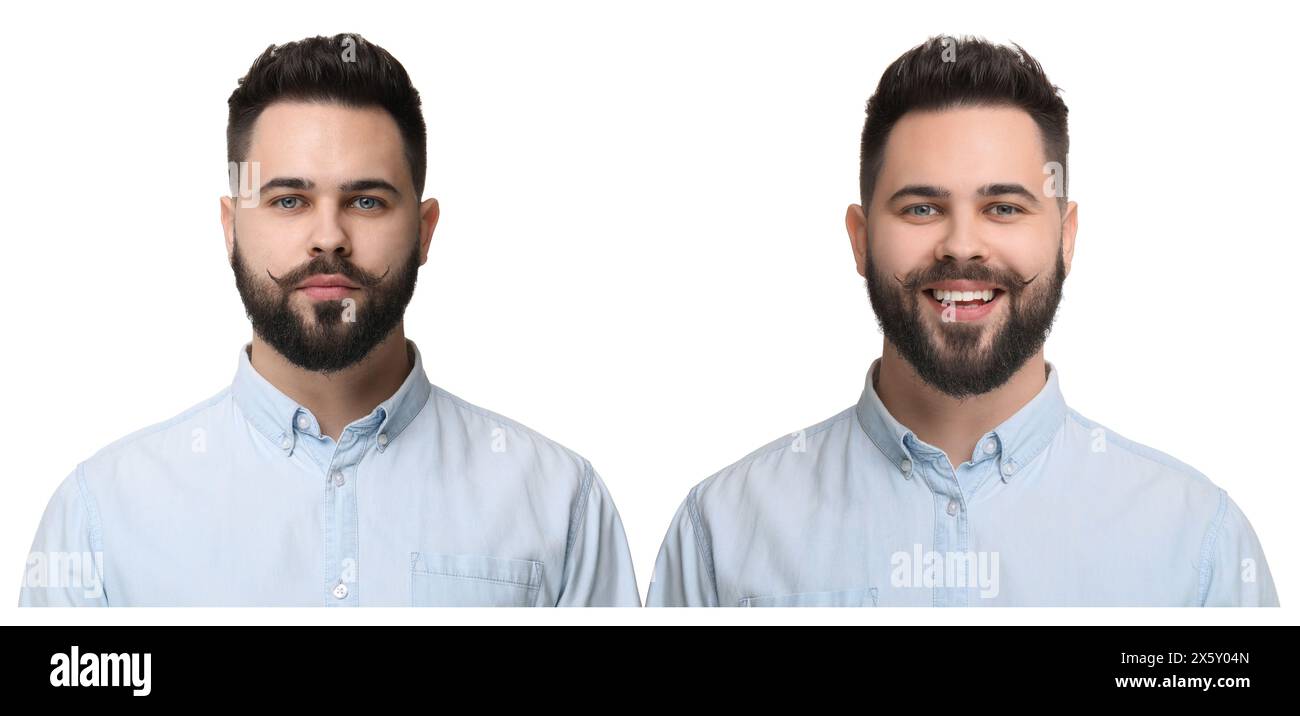 Portrait of twin brothers on white background Stock Photo - Alamy
