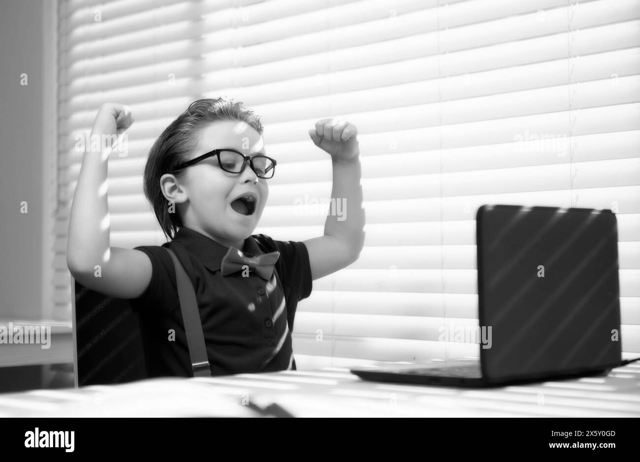 Child schoolboy pupil learn english online at school. Education for ...