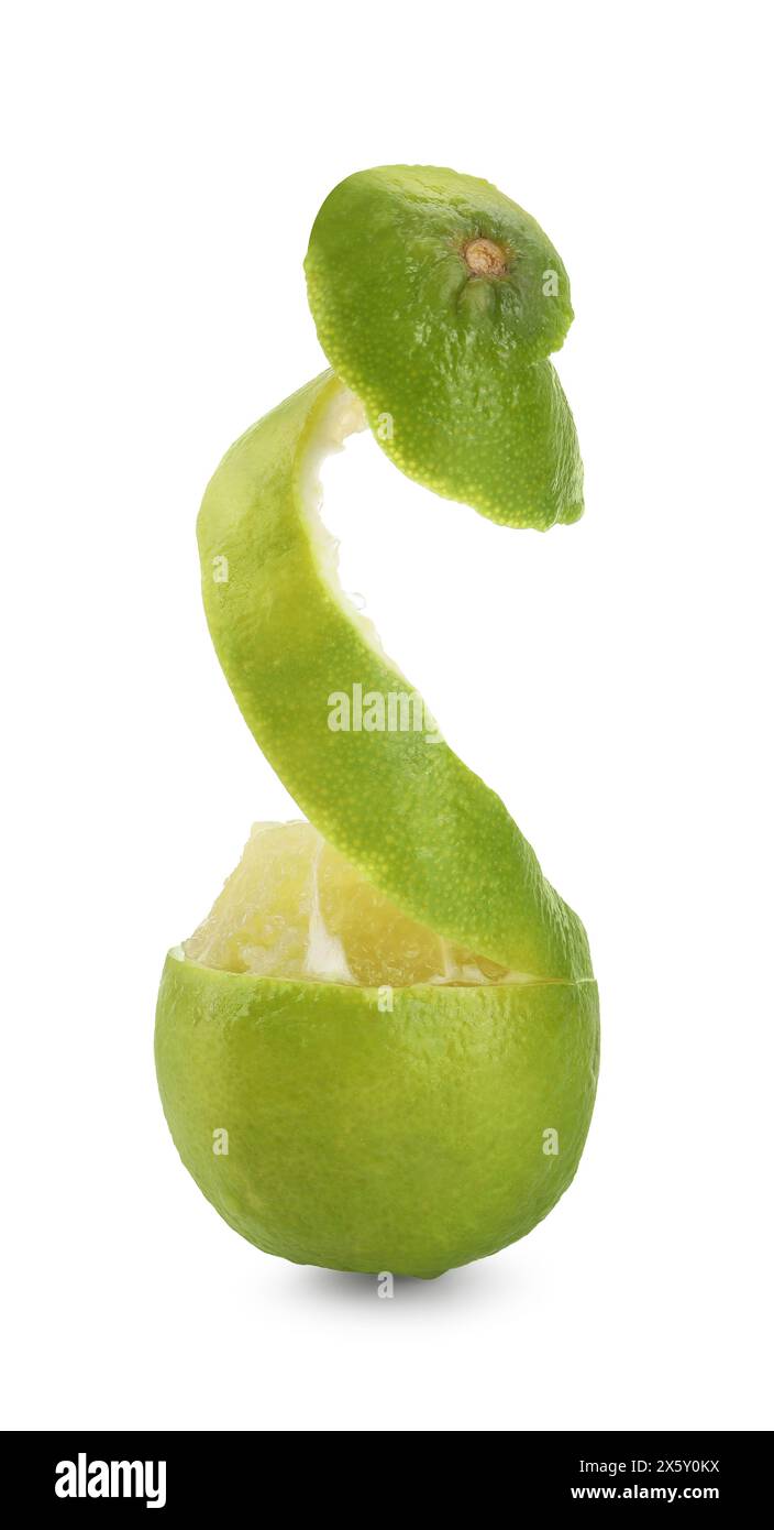 One fresh lime with peel isolated on white Stock Photo - Alamy