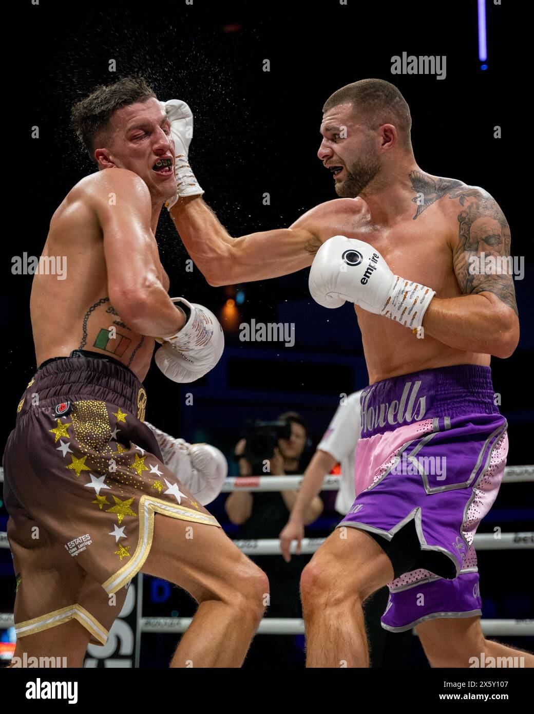 CARDIFF, UK. 11th May, 2024. Kyran Jones v Lewis Howells boxing match ...