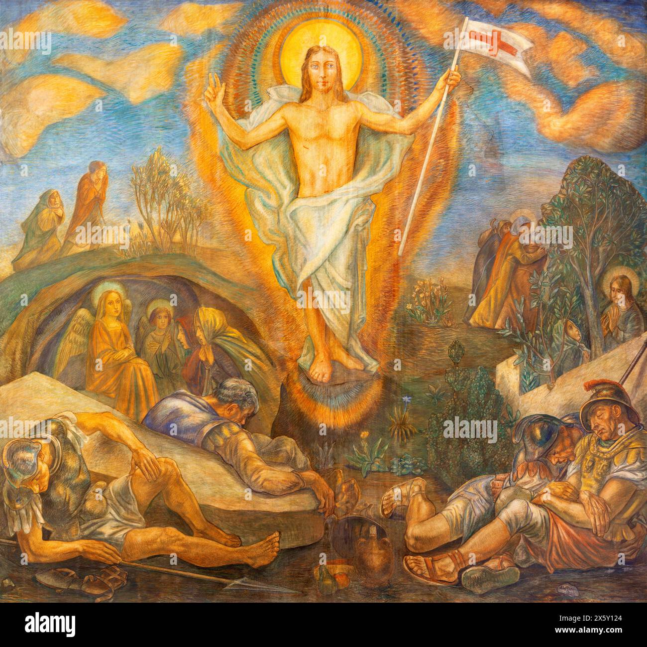 MILAN, ITALY - MARCH 7, 2024: The fresco of Resurrection of Jesus in ...