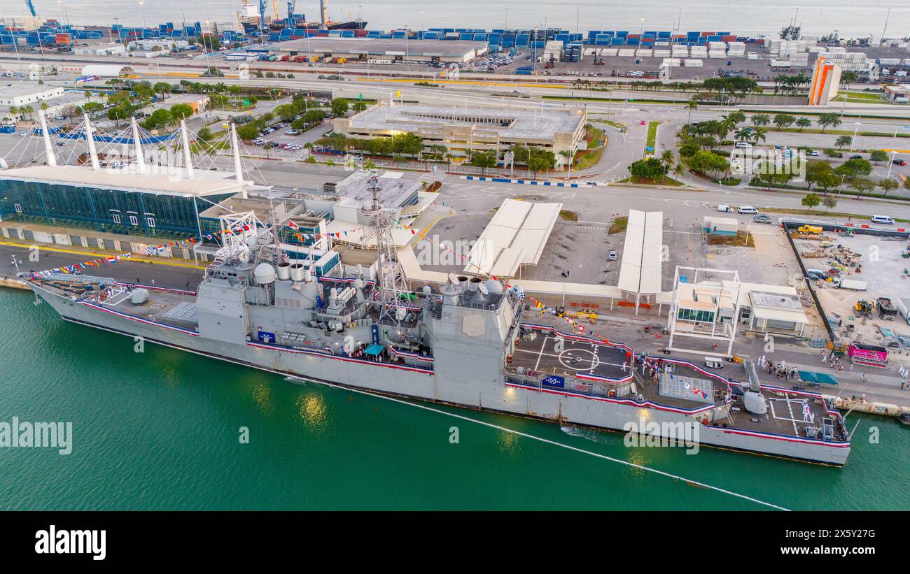 Aerial photo Fleet Week Miami ship at Port of Miami Stock Photo - Alamy