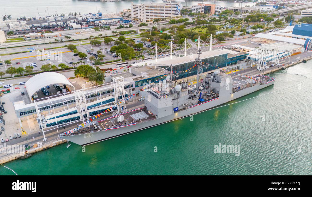 Aerial photo Fleet Week Miami ship at Port of Miami Stock Photo - Alamy