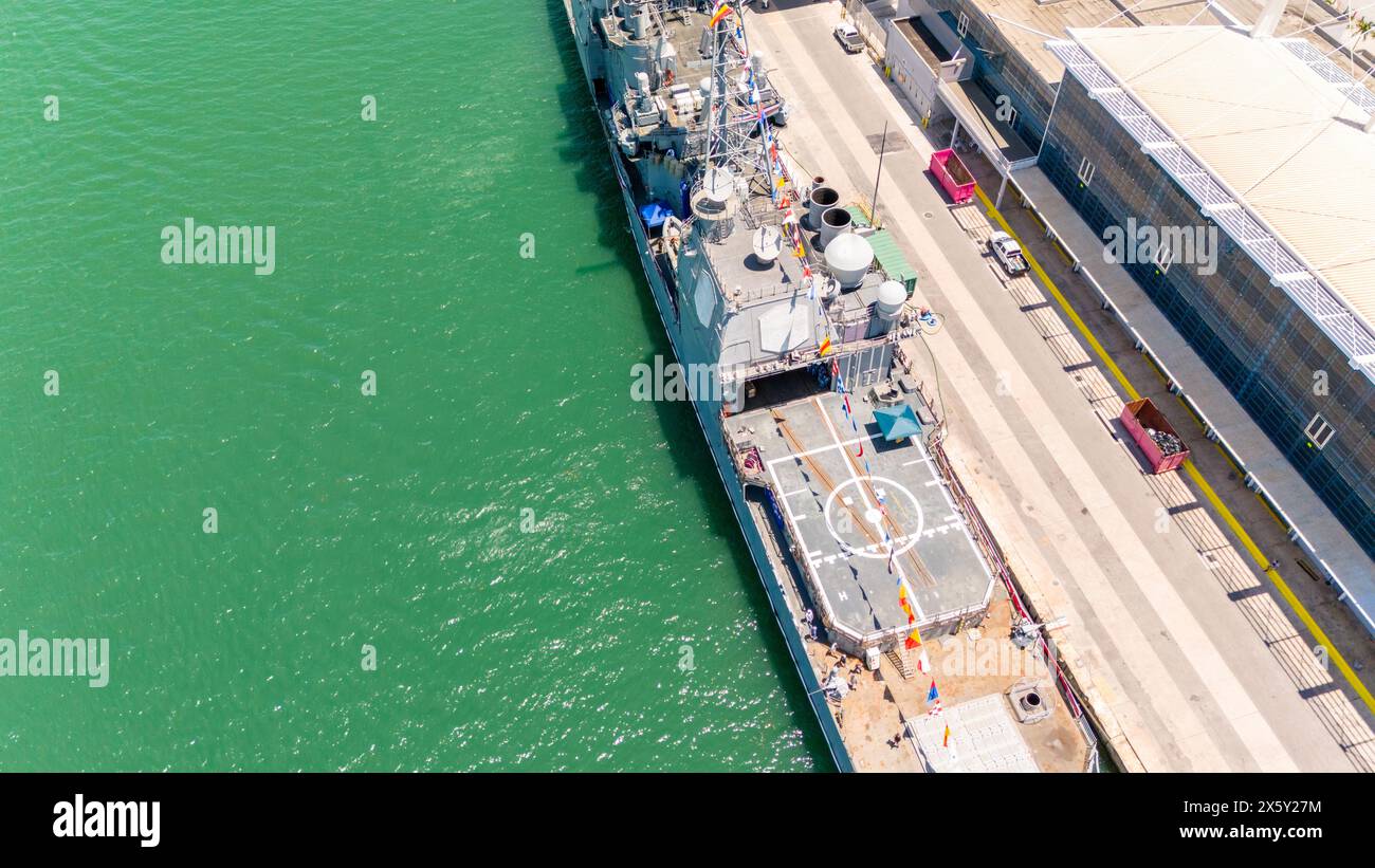 Aerial drone photo Miami Fleet Week USS navy ships at Port Miami circa ...