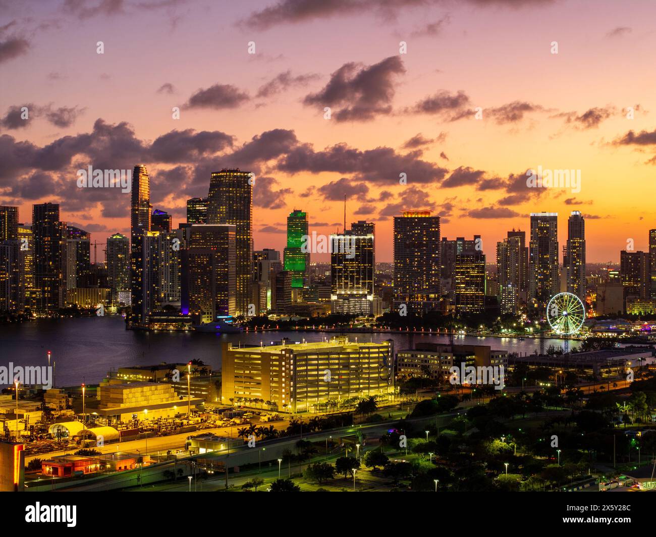 Miami has amazing sunsets. Aerial drone photo Downtown cityscape ...