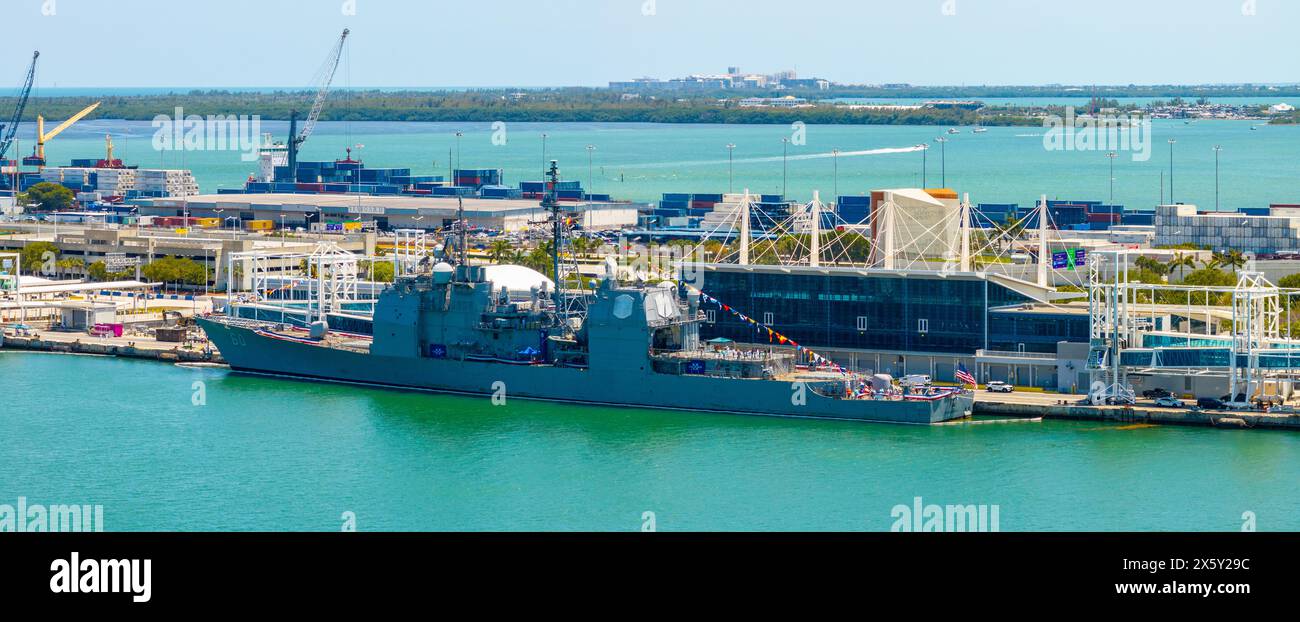 Miami, FL, USA - May 9, 2024: Aerial panorama Fleet Week Miami ship ...