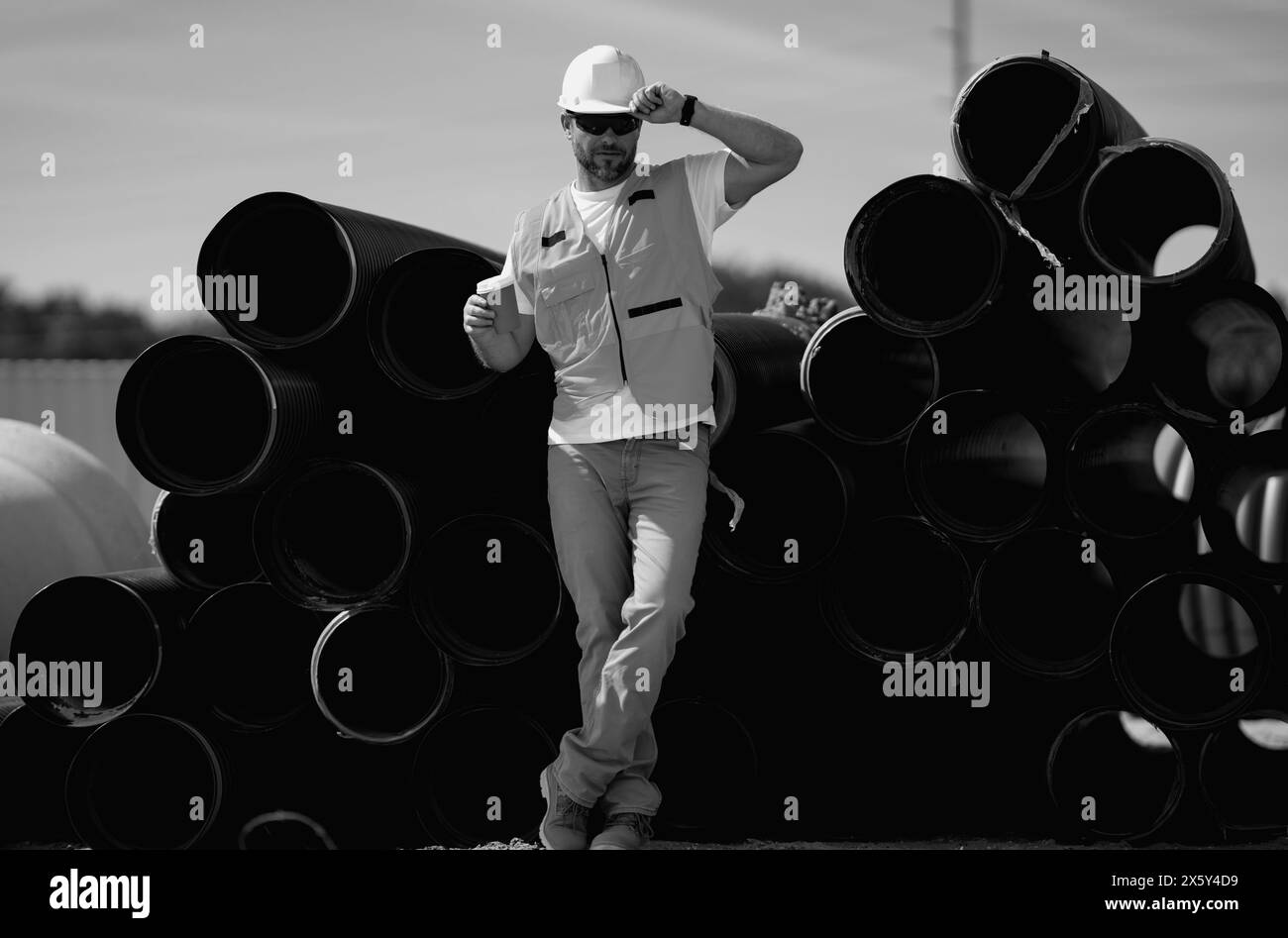 Construction builder in building uniform on buildings construction ...