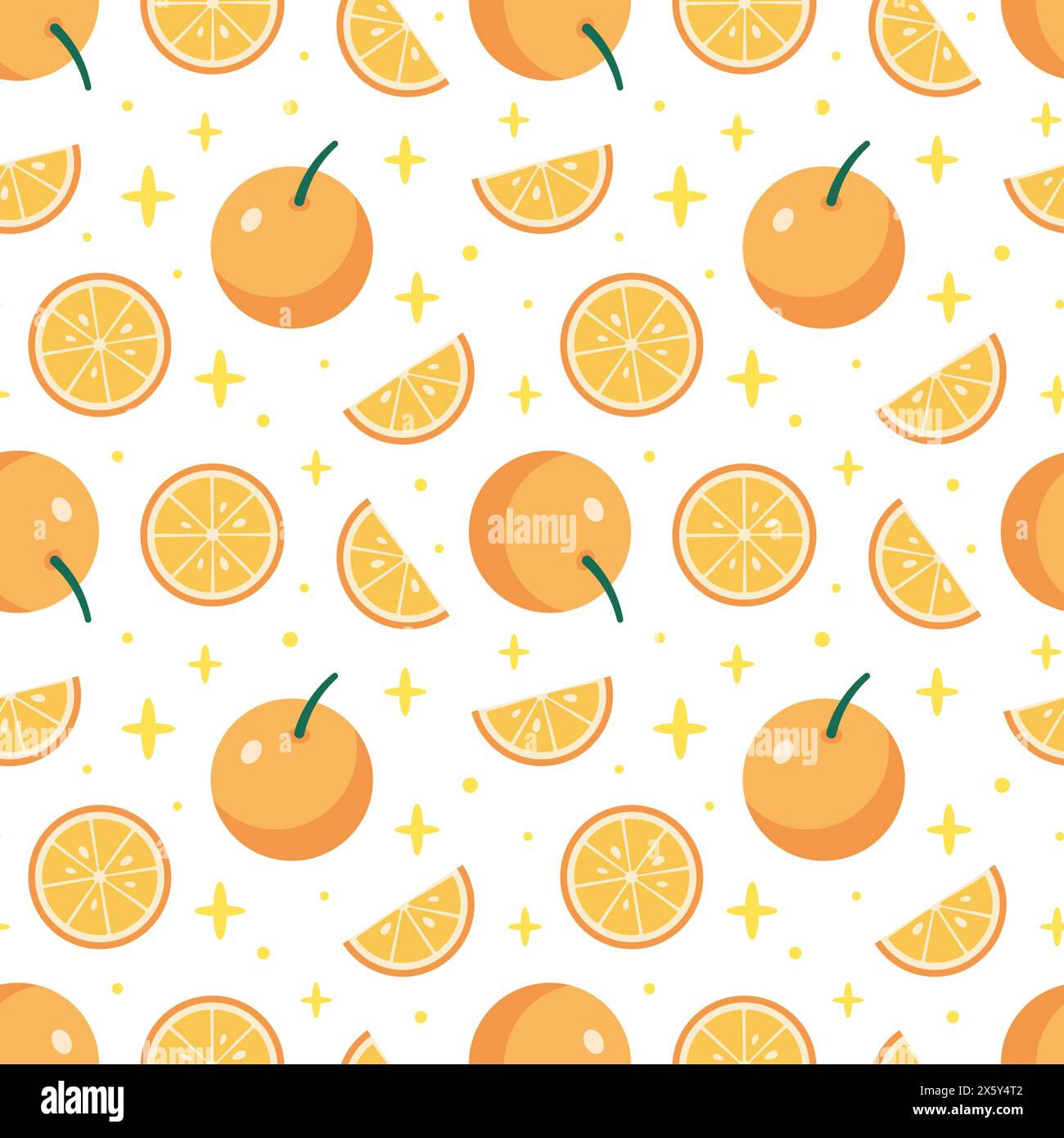 Cute Orange fruit seamless pattern in cartoon style. Vector hand drawn ...
